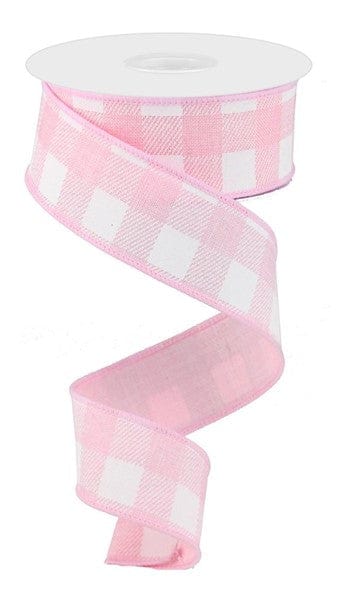 1.5" x 10yd Striped Check On Royal - Light Pink/White