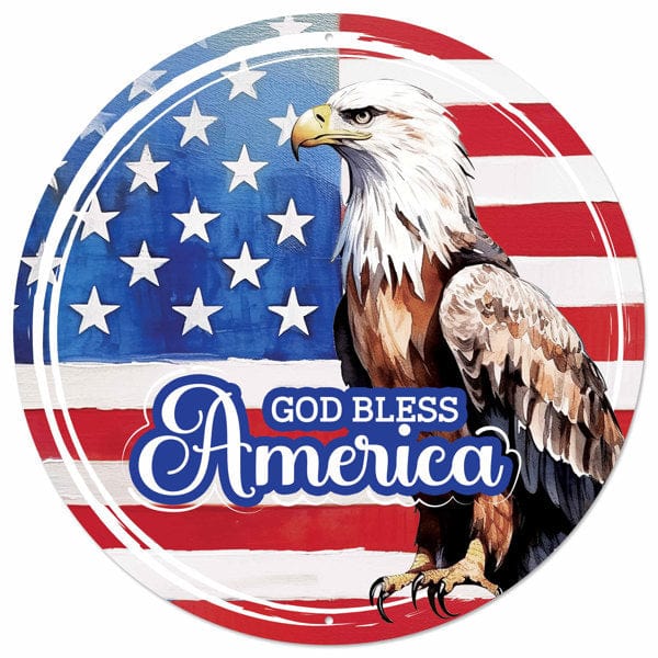 12"Dia God Bless America Sign W/Eagle - Red/White/Blue