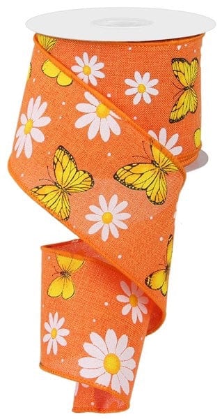 2.5" x 10yd Butterfly/Daisy On Royal