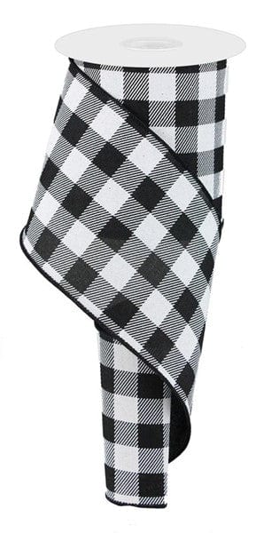 4" x 10yd Striped Check On Royal - Black/White